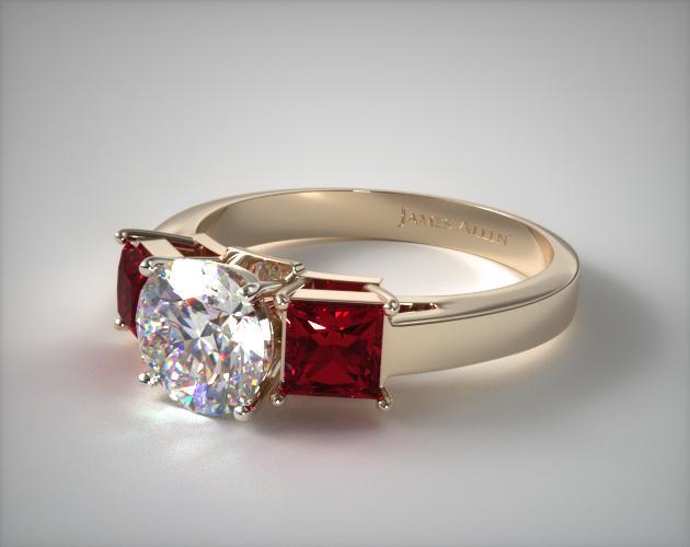 Three Stone Princess Shaped Ruby Engagement Ring | 18K Yellow Gold | 11156Y