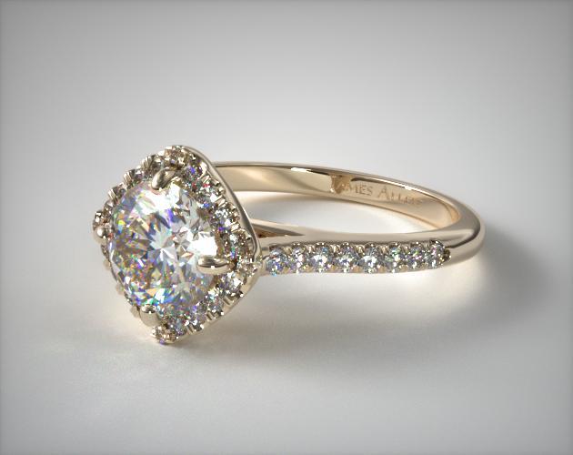 engagement rings, halo, 14k yellow gold kite set halo engagement ring ...