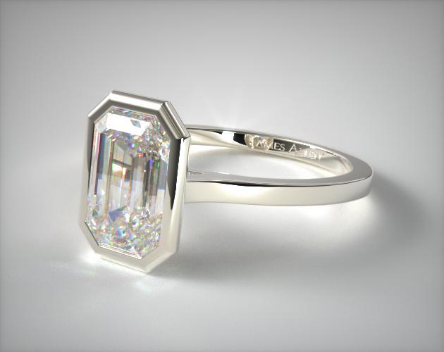 Bezel Solitaire Engagement Ring (Emerald) | 14K White Gold | 17249W14