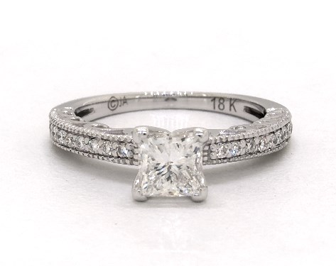 0.75 Carat Princess Cut Vintage Engagement Ring in 18K White Gold - 1866129