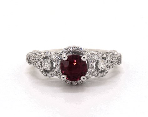 1.24 Carat Ruby Round Cut Vintage Engagement Ring in 14K White Gold ...