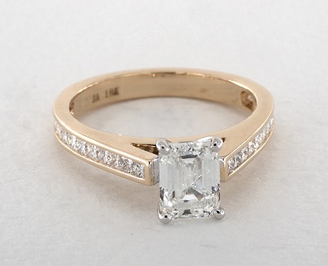 1.30 Carat Emerald Cut Channel Set Engagement Ring in 18K Yellow Gold ...
