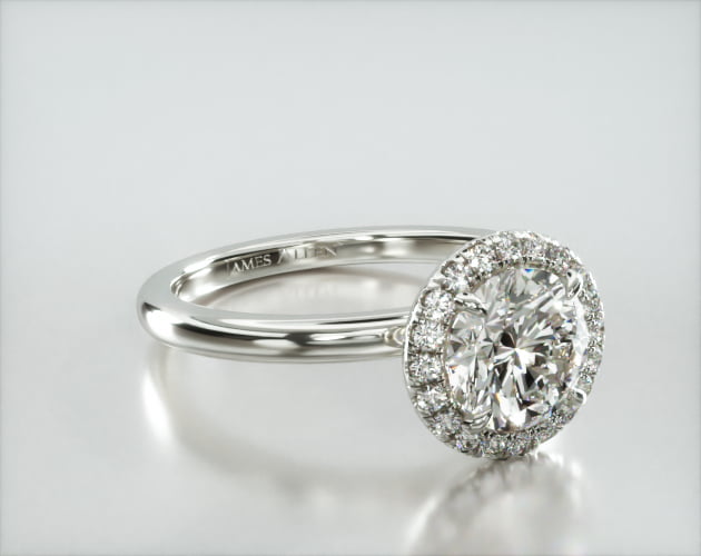 Solitaire Engagement Ring Embellished With a Single Row Pavé Halo Head ...