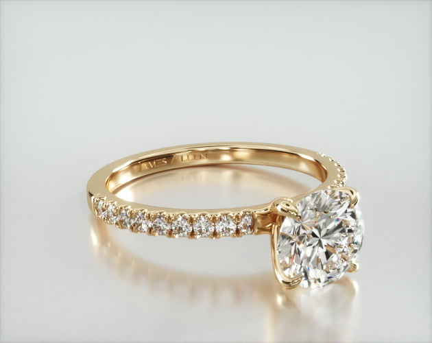 Petite U Shaped Pavé Engagement Ring Embellished With a Four Prong ...
