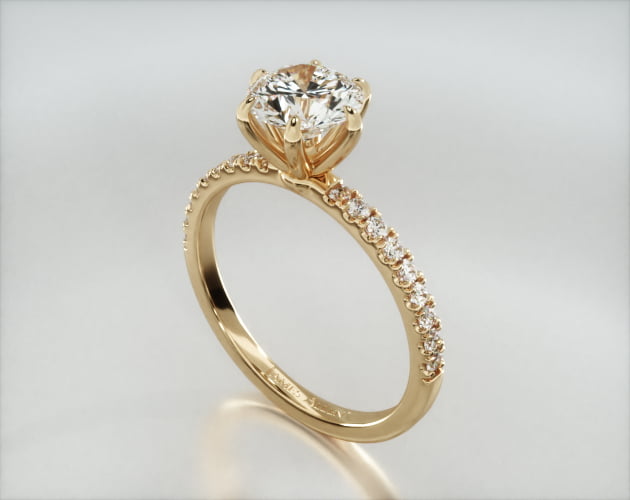Petite U Shaped Pavé Engagement Ring Embellished With a Six Prong ...