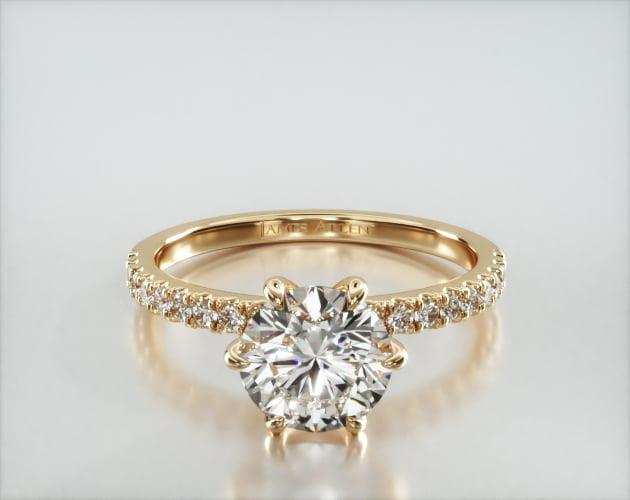 Petite U Shaped Pavé Engagement Ring Embellished With a Six Prong ...