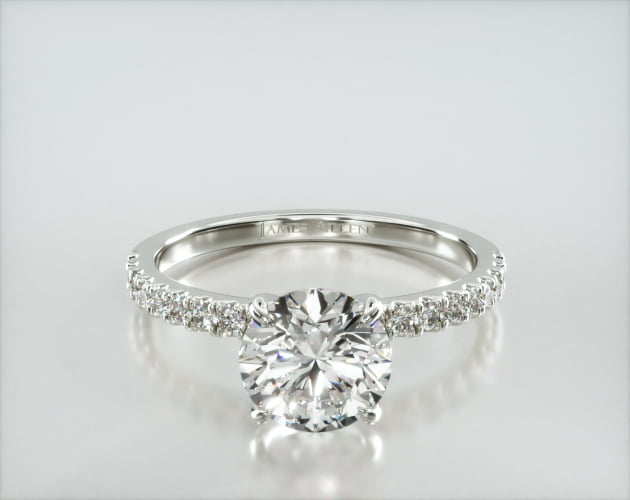 Petite U Shaped Pavé Engagement Ring Embellished With a Four Prong ...
