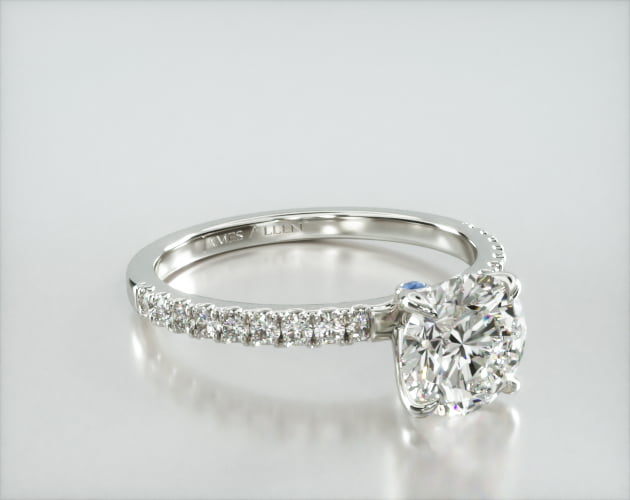 Petite U Shaped Pavé Engagement Ring Embellished With a Four Prong ...