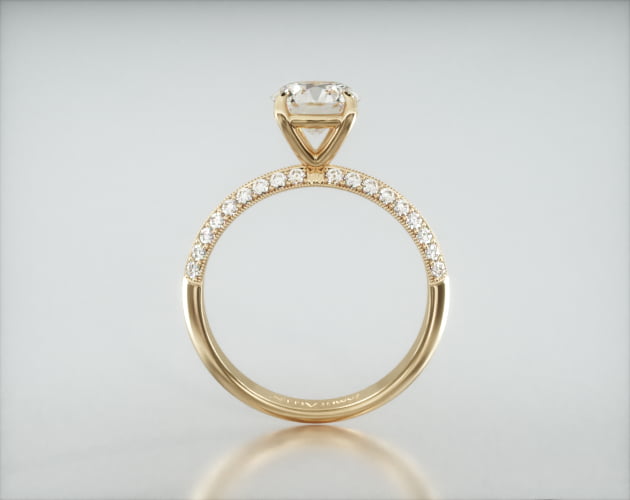 Knife Edge Pavé Engagement Ring Embellished With a Classic Basket Head ...