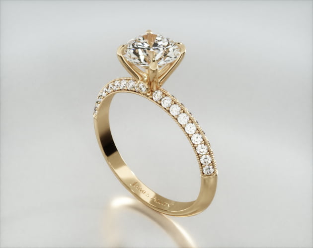 Knife Edge Pavé Engagement Ring Embellished With a Four Prong Signature ...