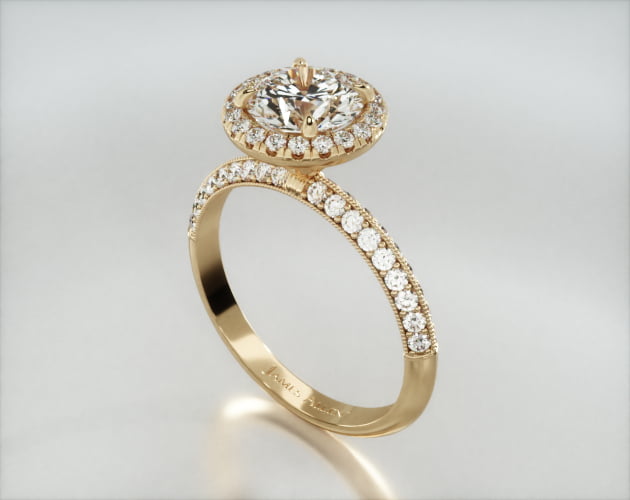 Knife Edge Pavé Engagement Ring Embellished With a Single Row Pavé Halo ...