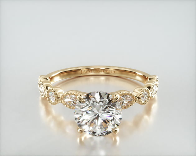 Round & Marquise Shape Diamond Engagement Ring Embellished With a Four ...