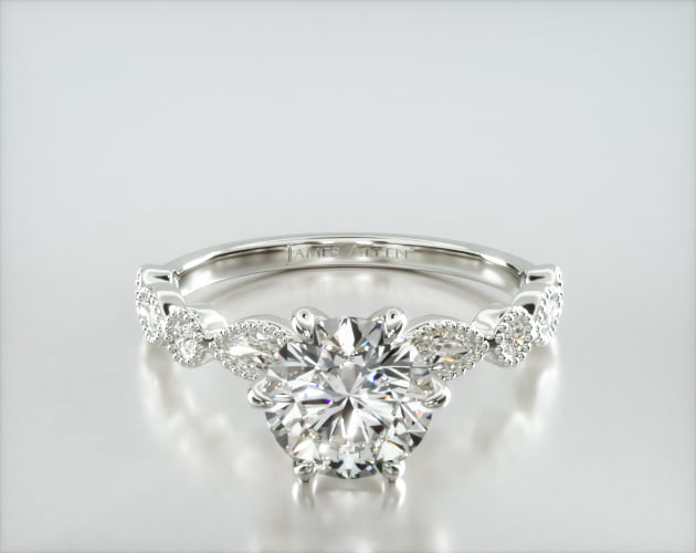 Round & Marquise Shape Diamond Engagement Ring Embellished With a Six ...