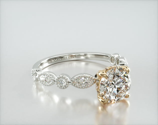 Round & Marquise Shape Diamond Engagement Ring Embellished With a ...