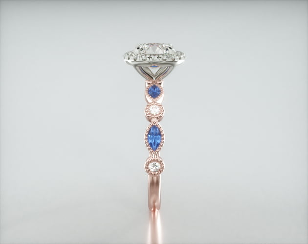 Round Diamond & Sapphire Marquise Shape Engagement Ring Embellished ...