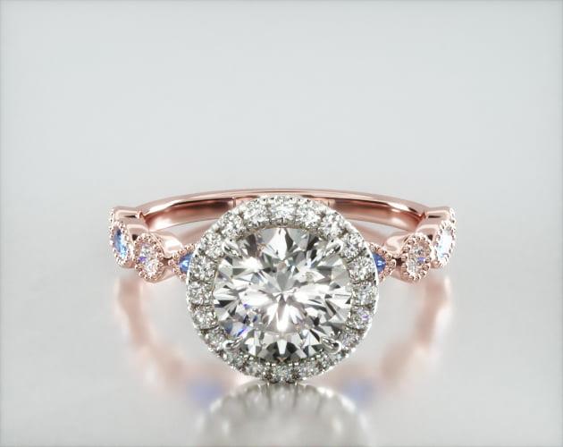 Round Diamond & Sapphire Marquise Shape Engagement Ring Embellished ...