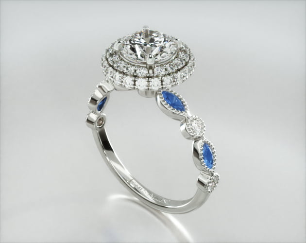 Round Diamond & Sapphire Marquise Shape Engagement Ring Embellished ...