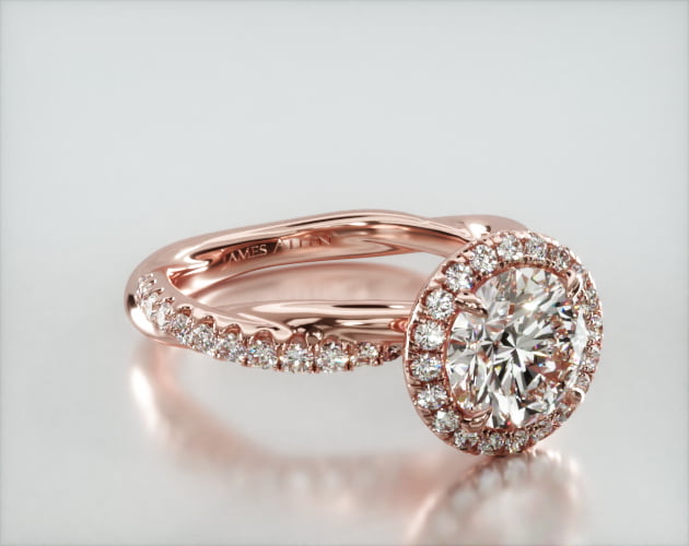Rope Pavé Engagement Ring Embellished With a Single Row Pavé Halo Head ...