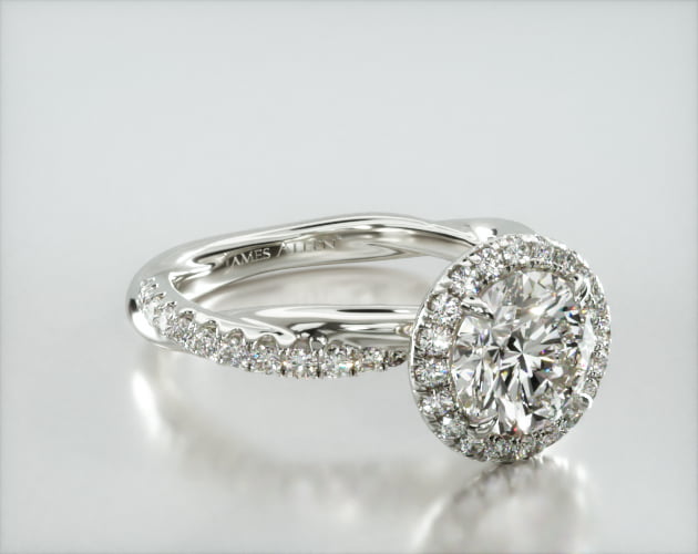 Rope Pavé Engagement Ring Embellished With a Single Row Pavé Halo Head ...