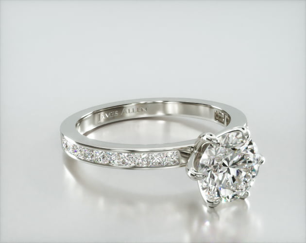 Channel Set Princess Cut Diamond Engagement Ring Embellished With a Six ...