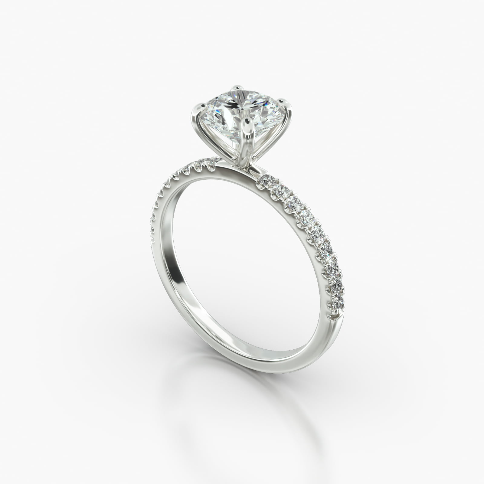 Petite U Shaped Pavé Engagement Ring Embellished With a Four Prong ...