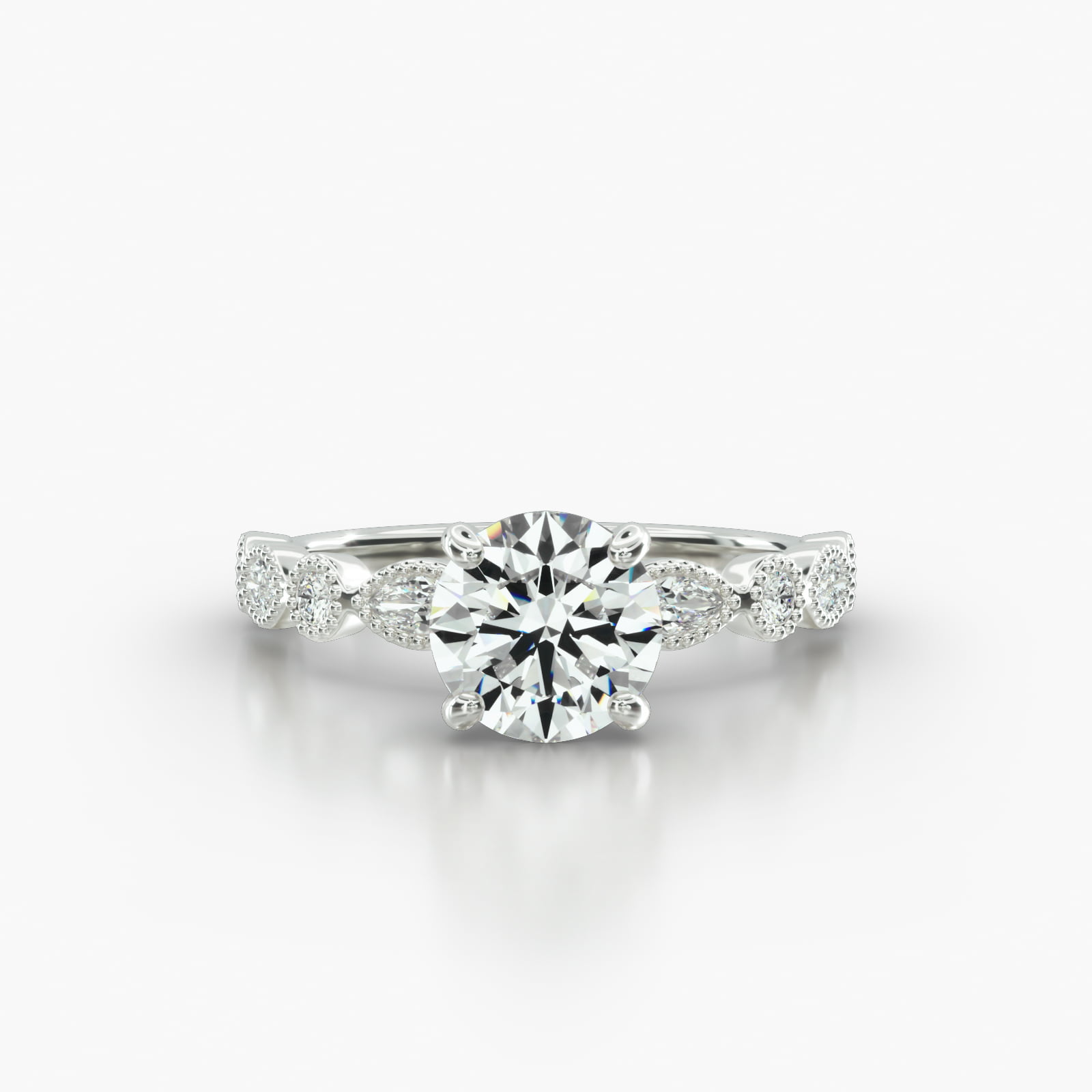 Round & Marquise Shape Diamond Engagement Ring Embellished With a ...