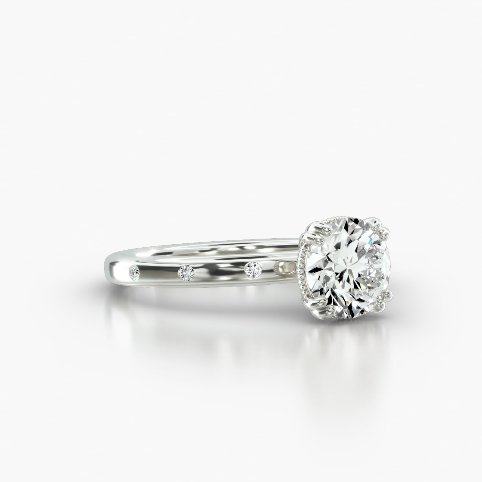 Sleek Accent Diamond Engagement Ring Embellished With a Vintage Basket Head-s11wh10wb