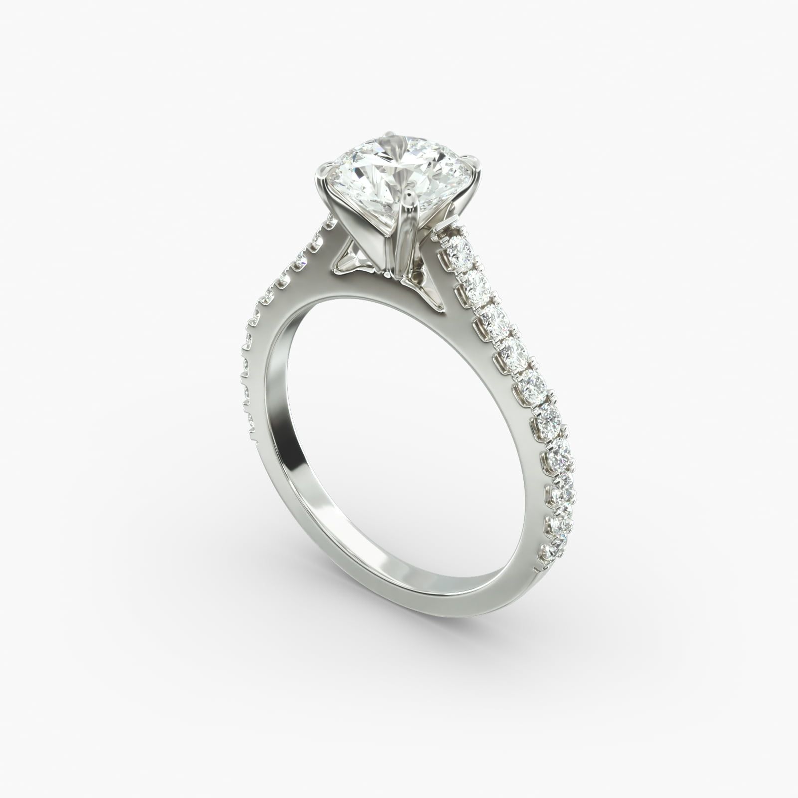 18K White Gold Common Prong Round Shaped Diamond Engagement Ring-11104w