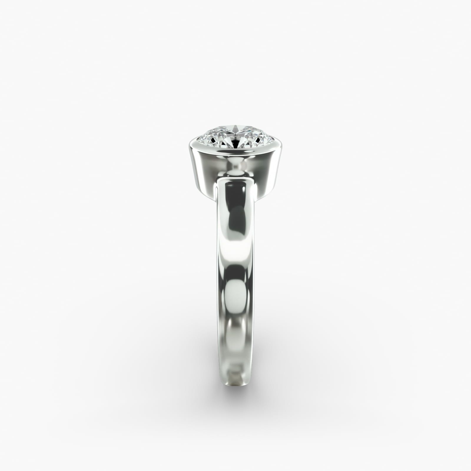 14K White Gold Bezel Set Round Shaped Diamond Solitaire Ring-11111w14