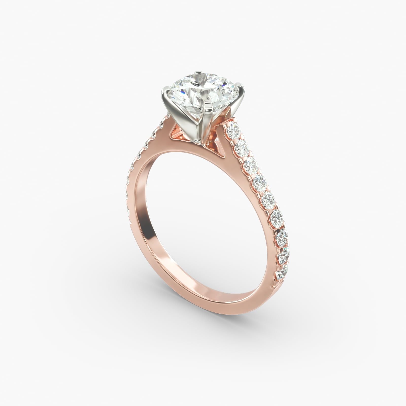 14K Rose Gold 0.41ct Common Prong Round Shaped Diamond Engagement Ring ...