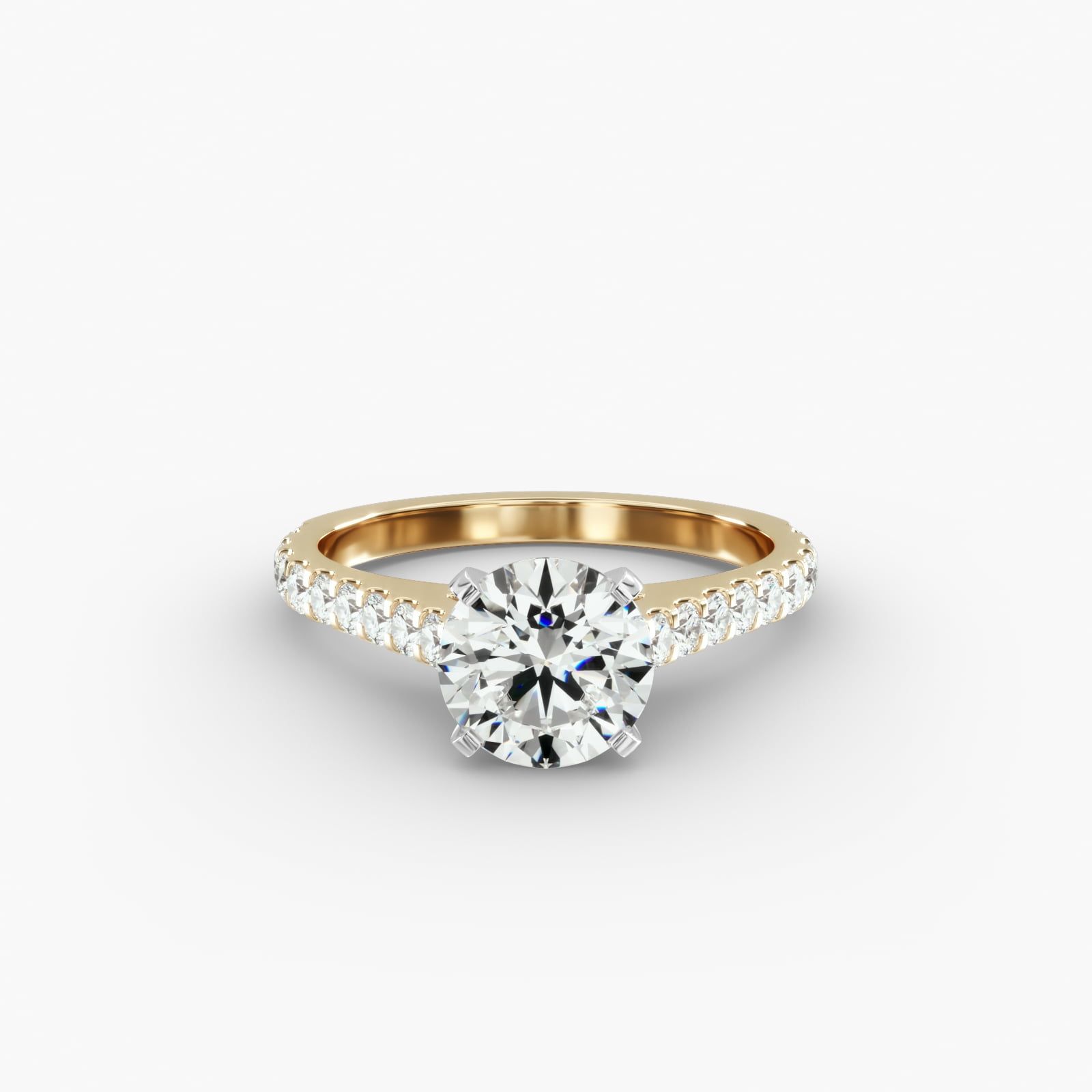 18K Yellow Gold Common Prong Round Shaped Diamond Engagement Ring-11119y