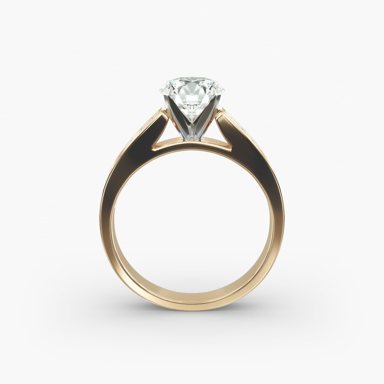 18K Yellow Gold Channel Set Round Shaped Diamond Engagement Ring-11140y