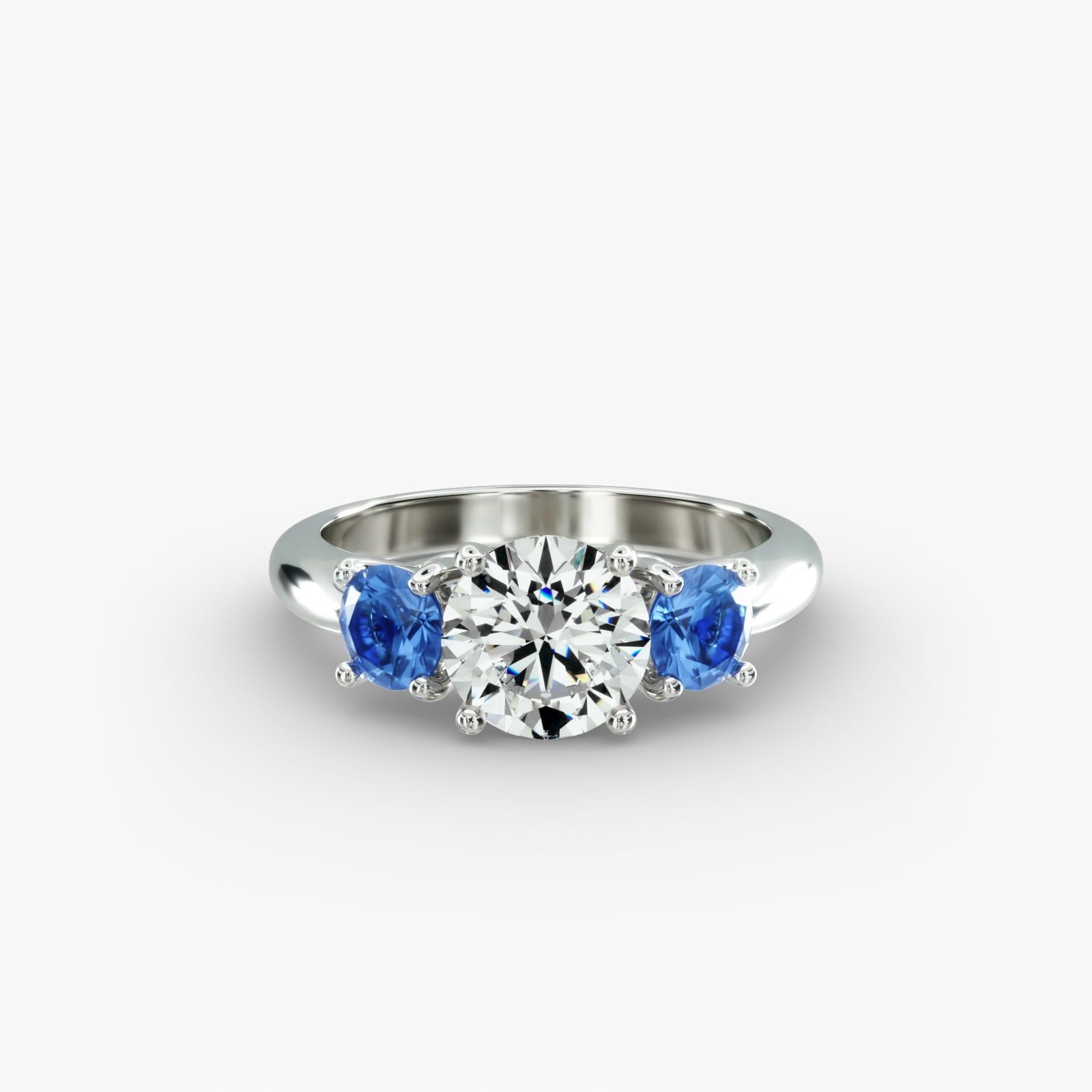 Three Stone Blue Sapphire .8ctw Engagement Ring in 14K White Gold 2.20mm Width Band Setting Price