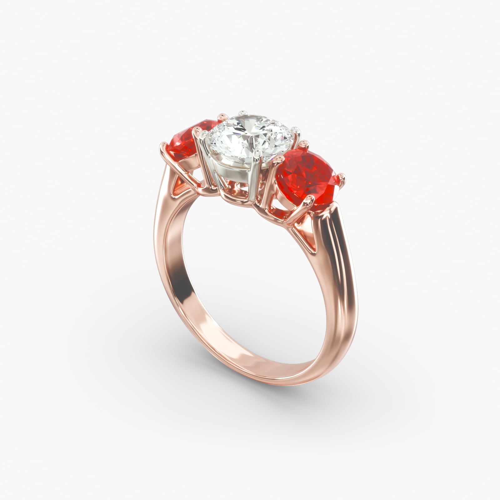 14K Rose Gold Three Stone Round Ruby Engagement Ring-11154r14