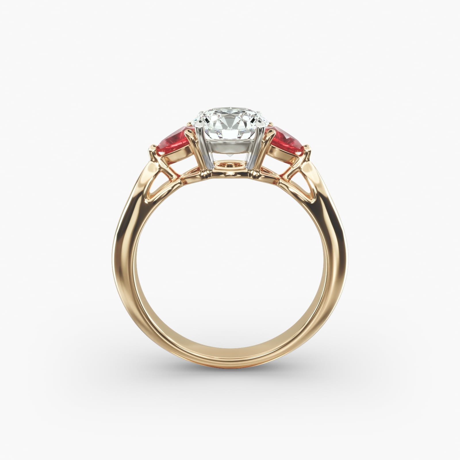 18K Yellow Gold Three Stone Trillion Shaped Ruby Engagement Ring-11155y