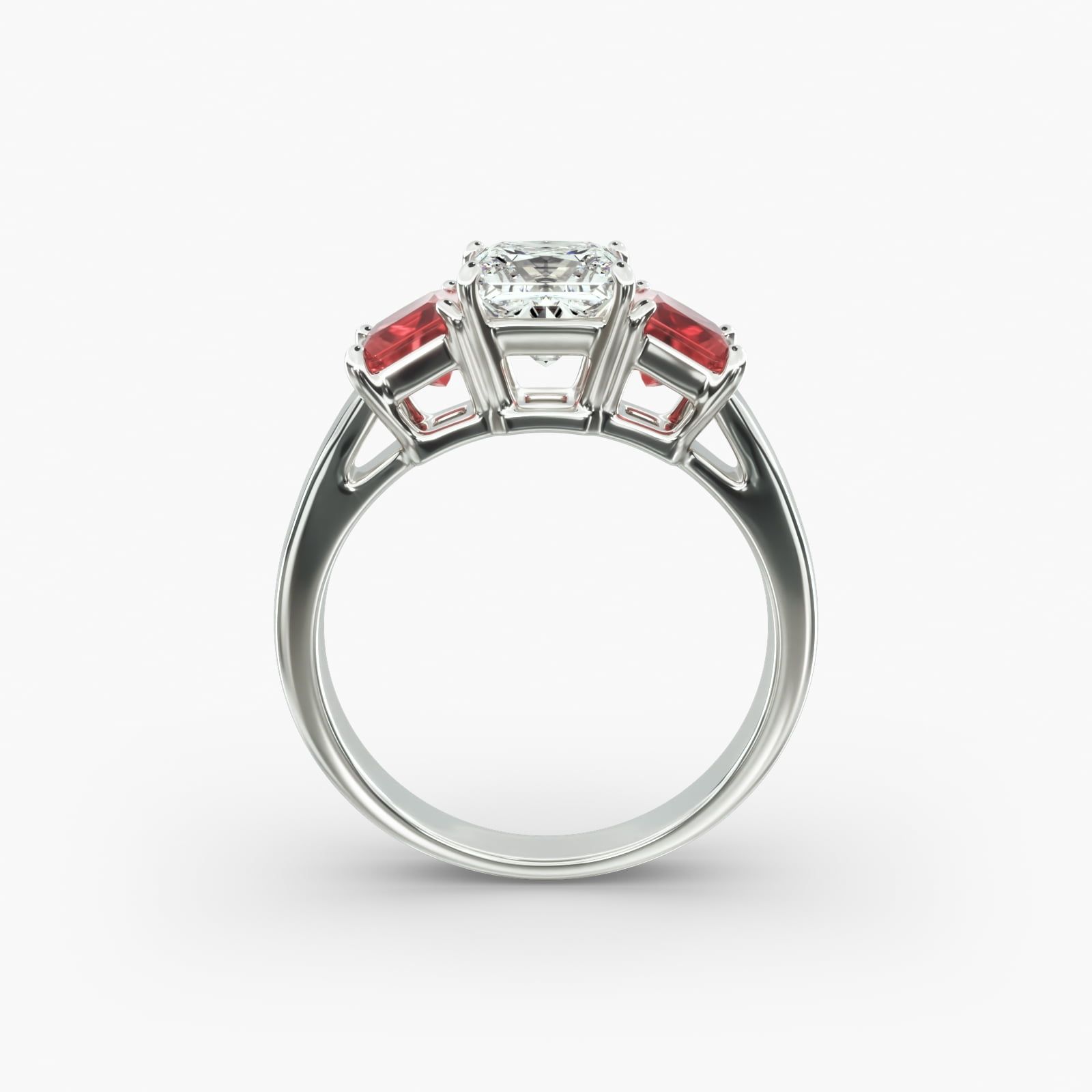 14K White Gold Three Stone Princess Shaped Ruby Engagement Ring-11156w14