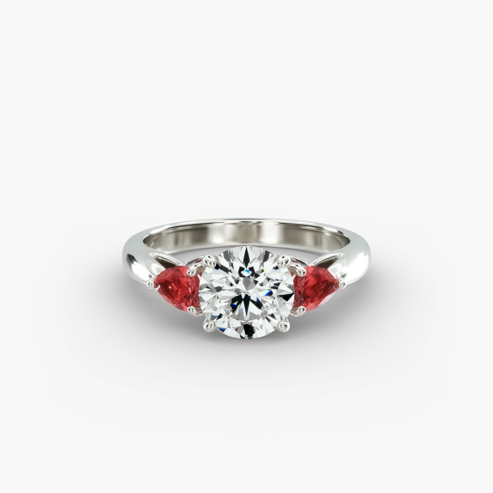 Platinum Three Stone Pear Shaped Ruby Engagement Ring-11157p