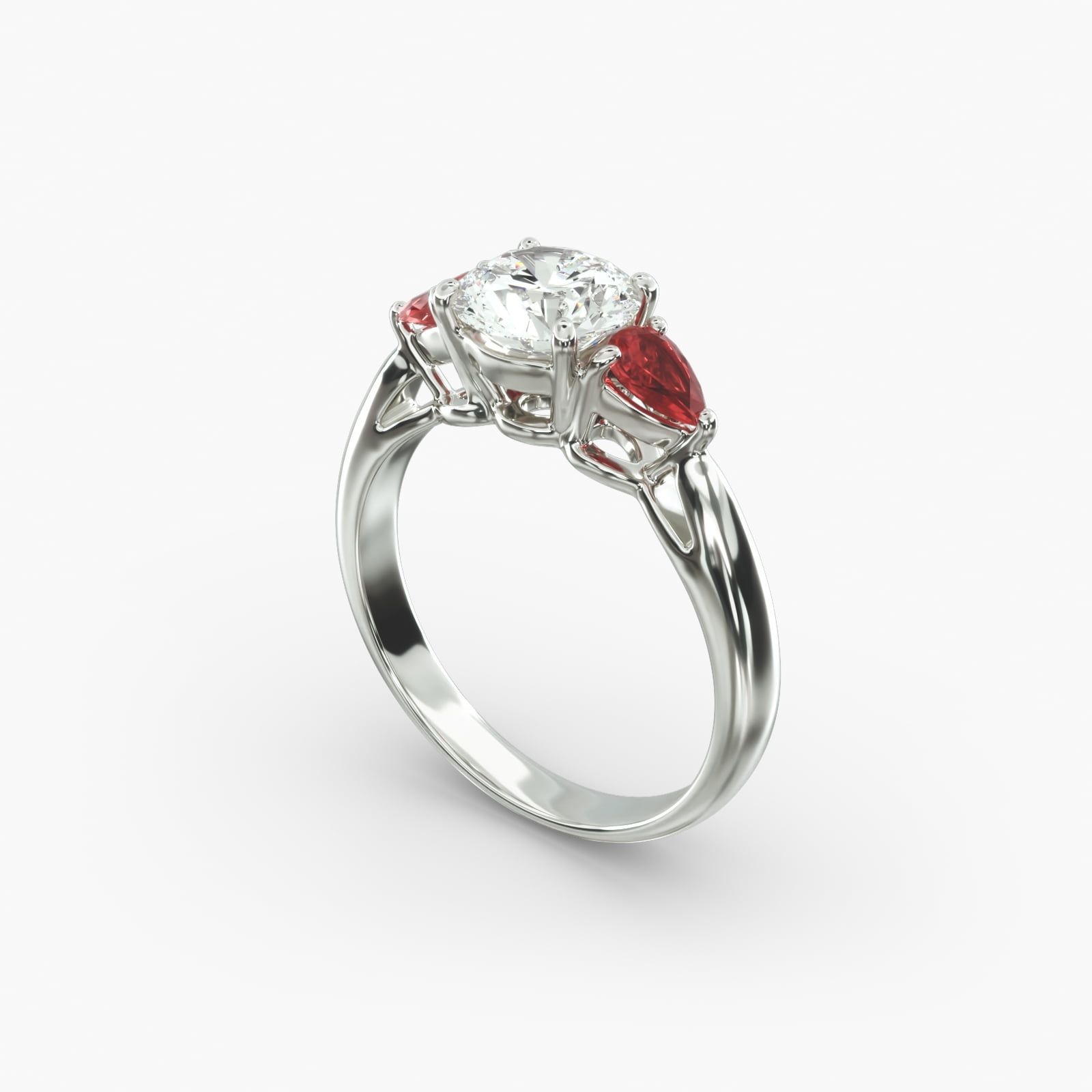 18K White Gold Three Stone Pear Shaped Ruby Engagement Ring-11157w