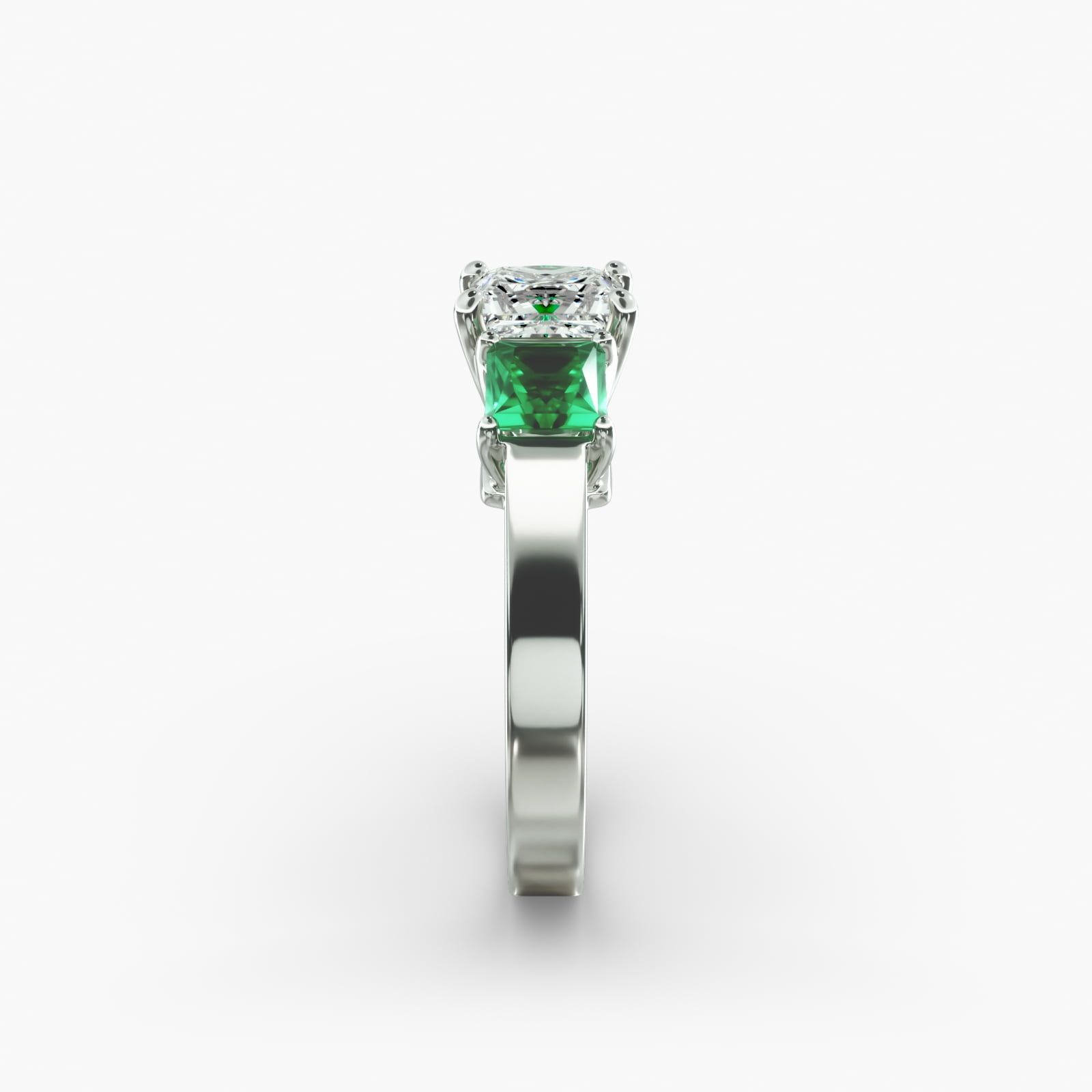 14K White Gold Three Stone Step-Cut Emerald Engagement Ring-11160w14