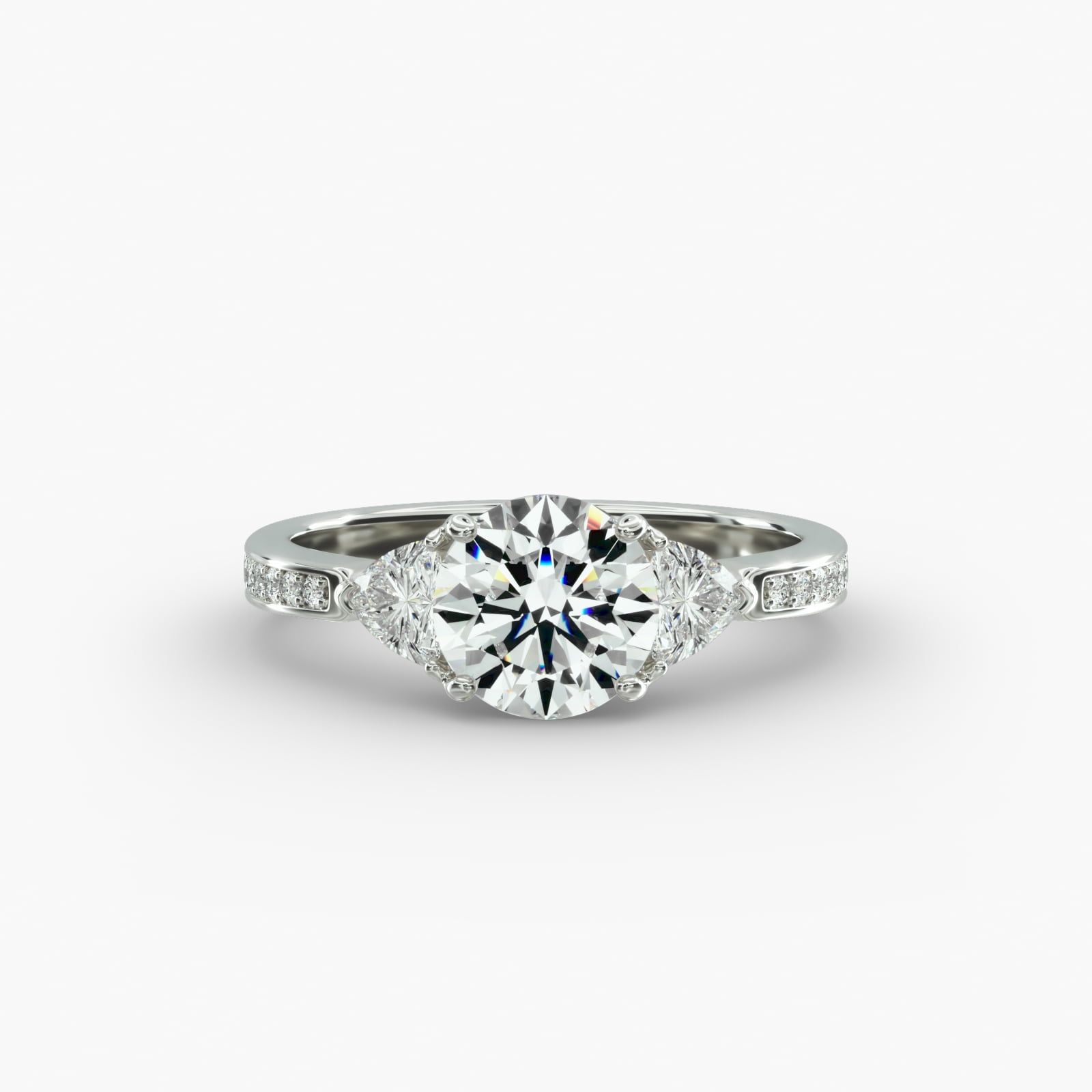 14k White Gold Three Stone Trillion and Pavé Set Diamond Engagement ...