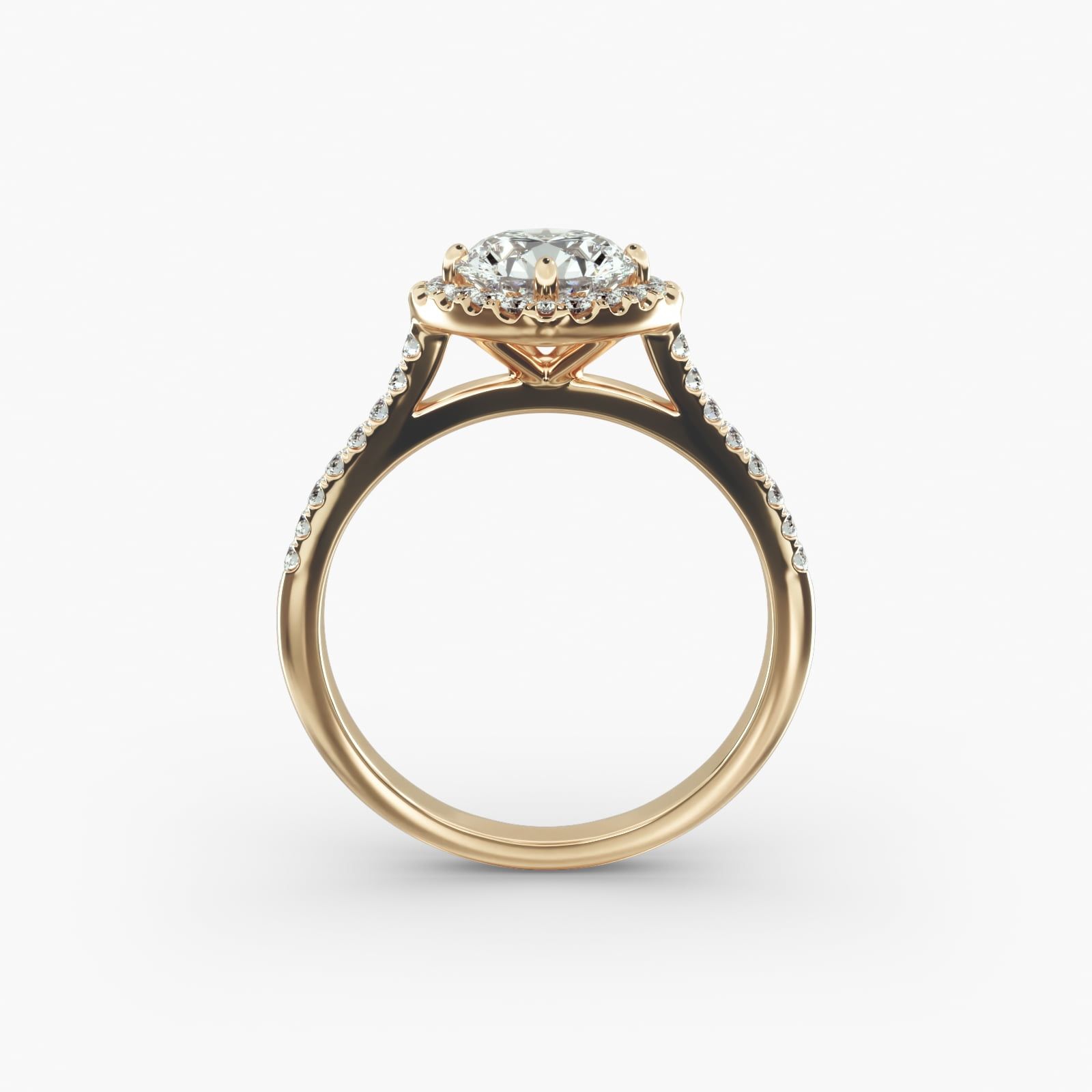 18K Yellow Gold Kite Set Halo Engagement Ring-11308y