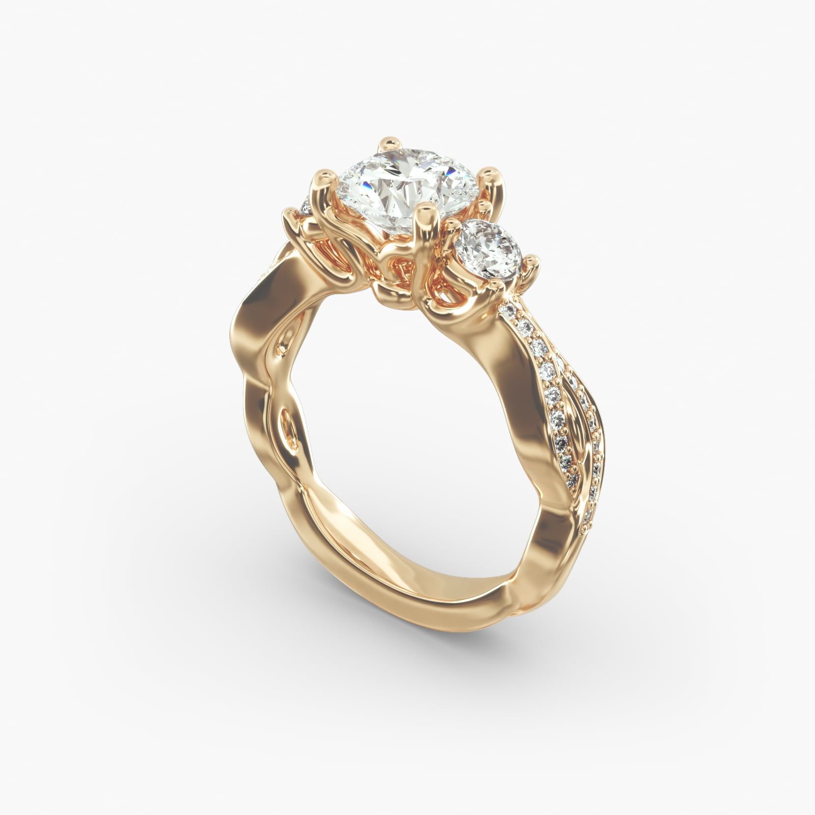 14K Yellow Gold Three Stone Diamond Infinity Engagement Ring-17014y14