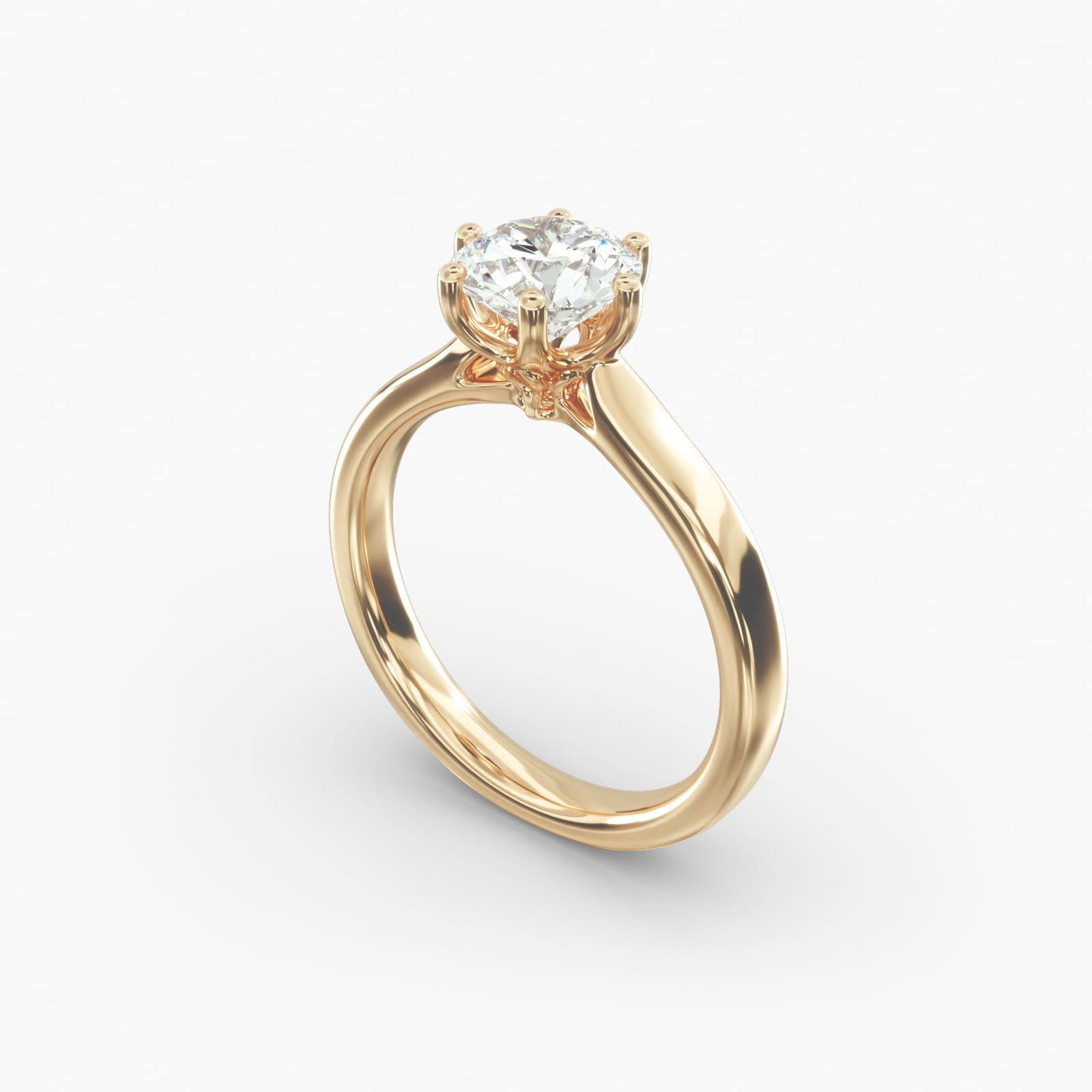 Simple Flat Shank 6 Prong Solitaire Engagement Ring in 14K Yellow Gold 2.50mm Width Band Setting Price