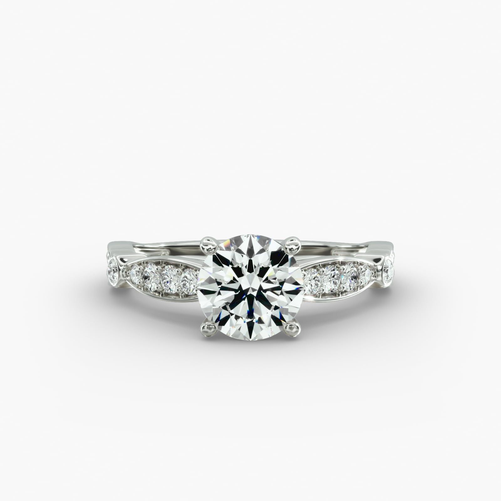 18K White Gold Embossed Diamond Engagement Ring-17020w