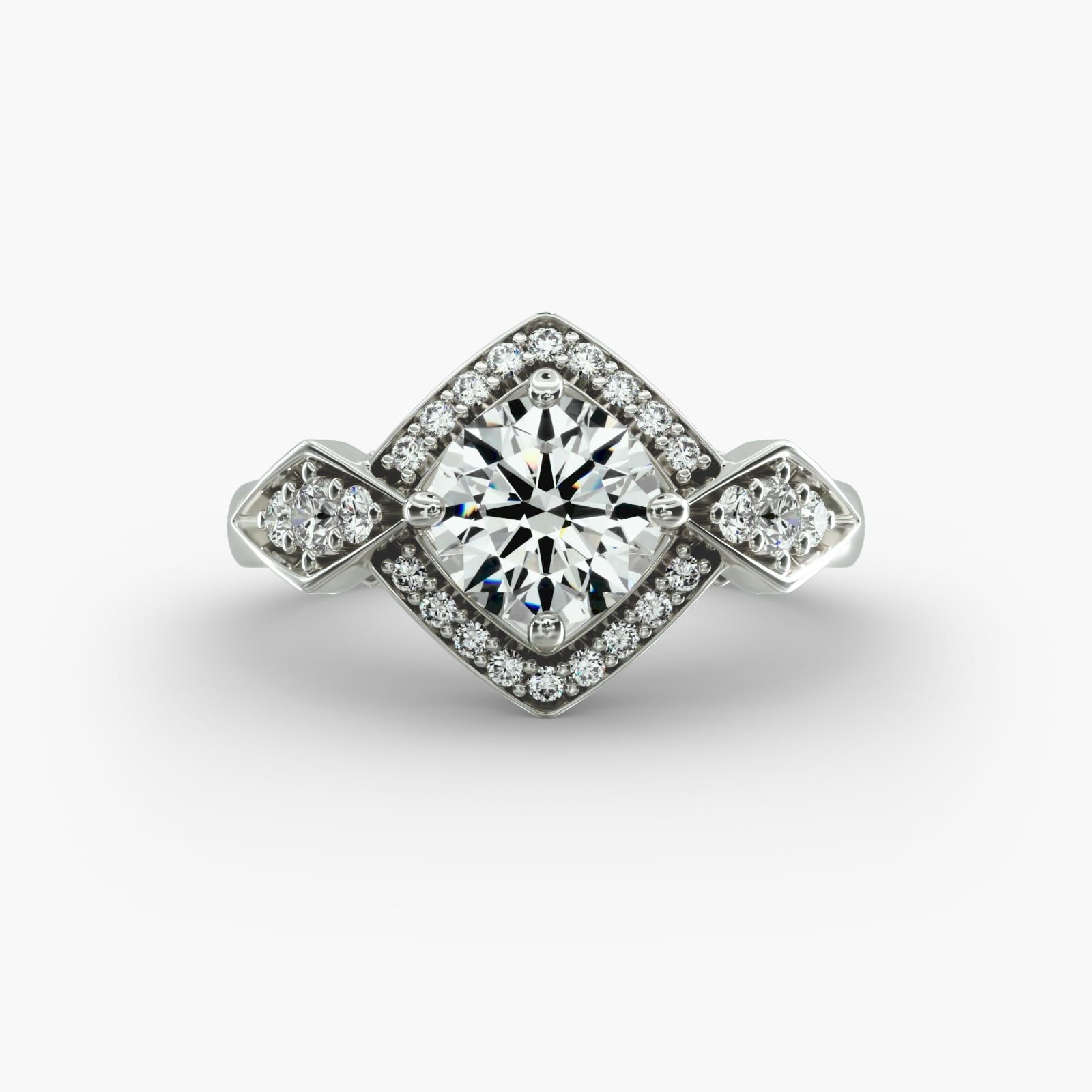 14K White Gold Art Deco Geometric Diamond Engagement Ring-17022w14