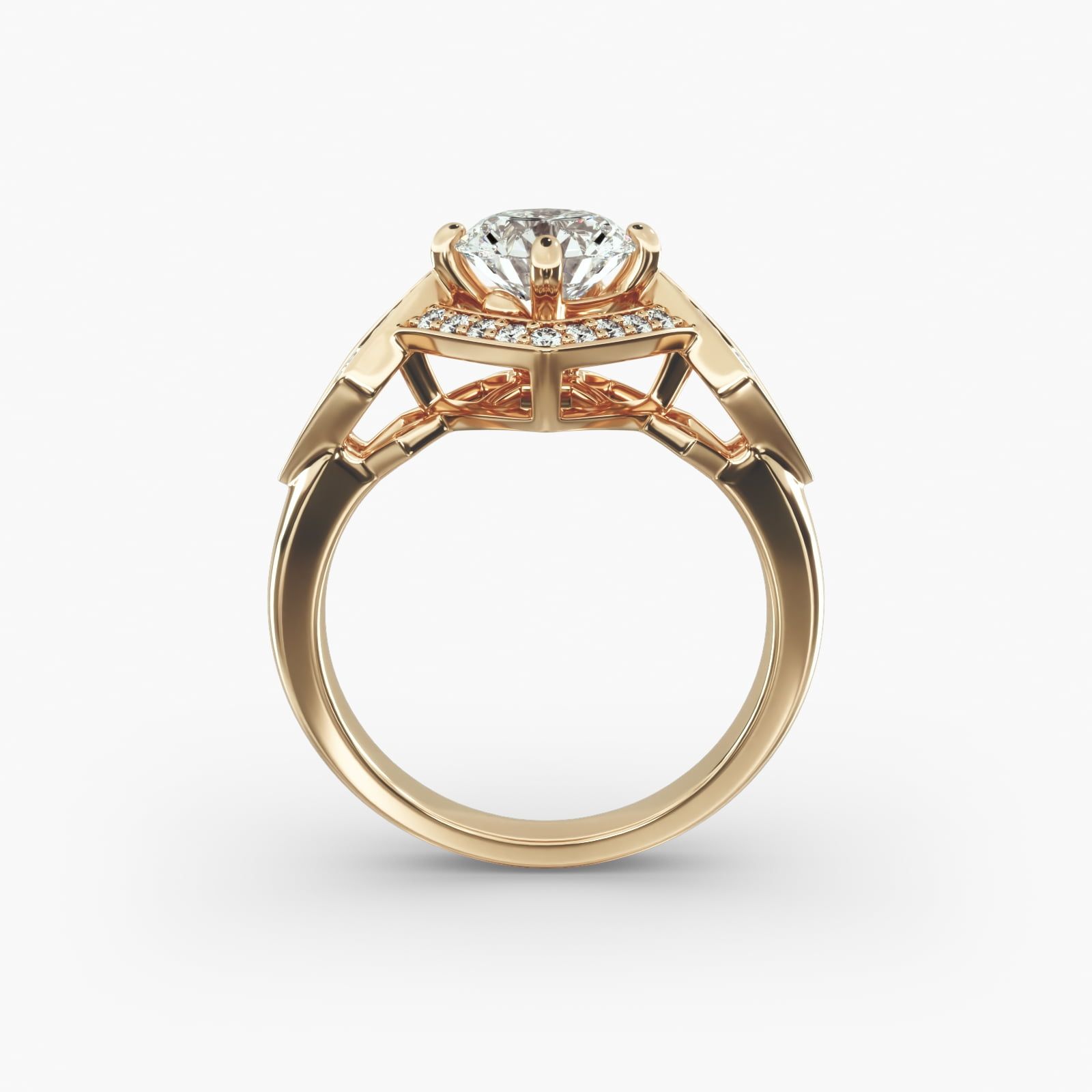 14K Yellow Gold Art Deco Geometric Diamond Engagement Ring-17022y14