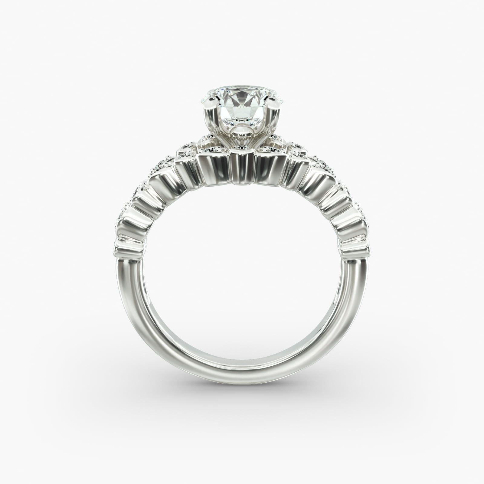 14K White Gold Alternating Shapes Open Split Shank-17032w14