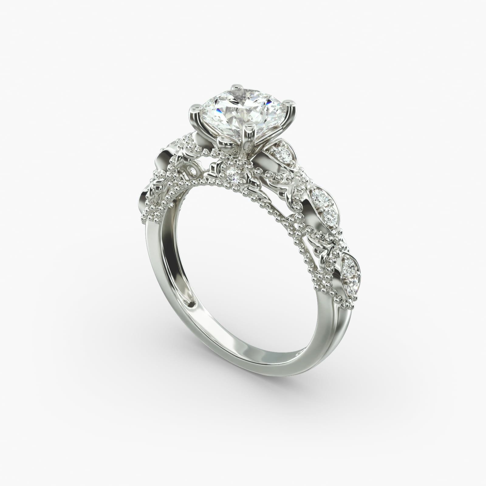 14K White Gold Beaded Open Span Diamond Engagement Ring-17033w14