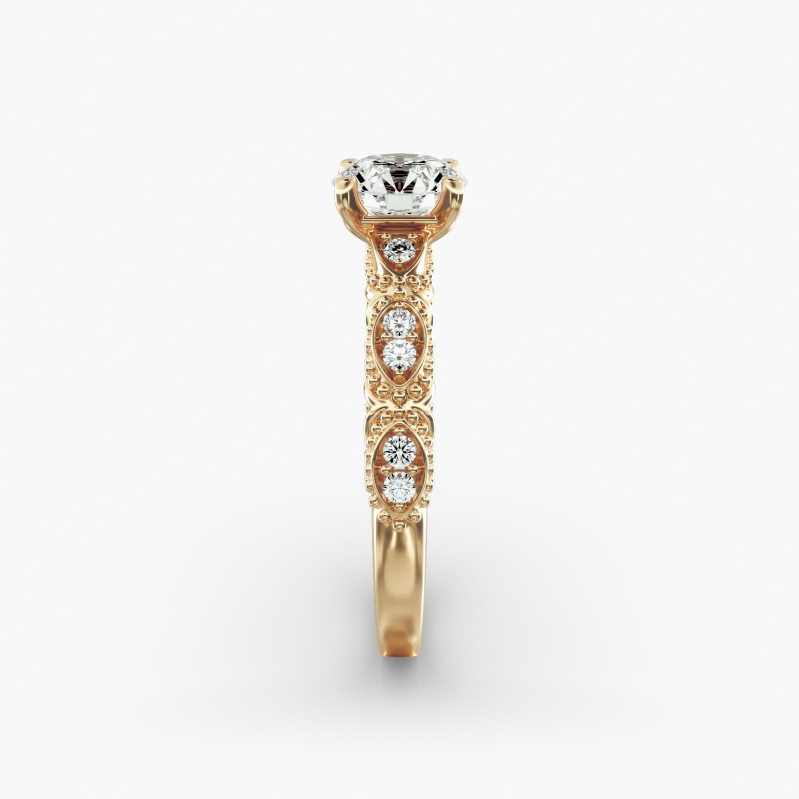 18K Yellow Gold Beaded Open Span Diamond Engagement Ring-17033y