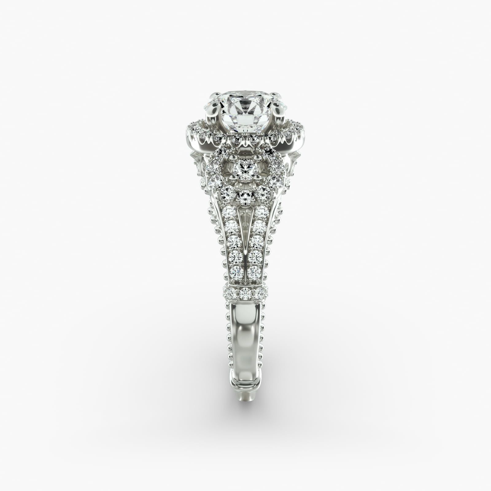 14K White Gold Three Stone Decorative Bridge Engagement Ring-17034w14